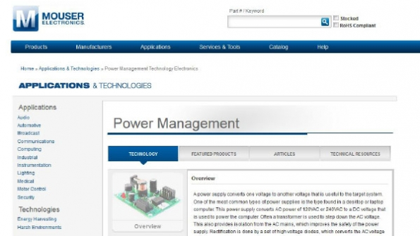 Mouser Launches Power Management Technology Site | Supply Chain Connect